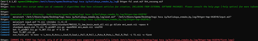 5ttgen: [ERROR] FSL FIRST has failed; only 8 of 10 structures were segmented successfully ...
